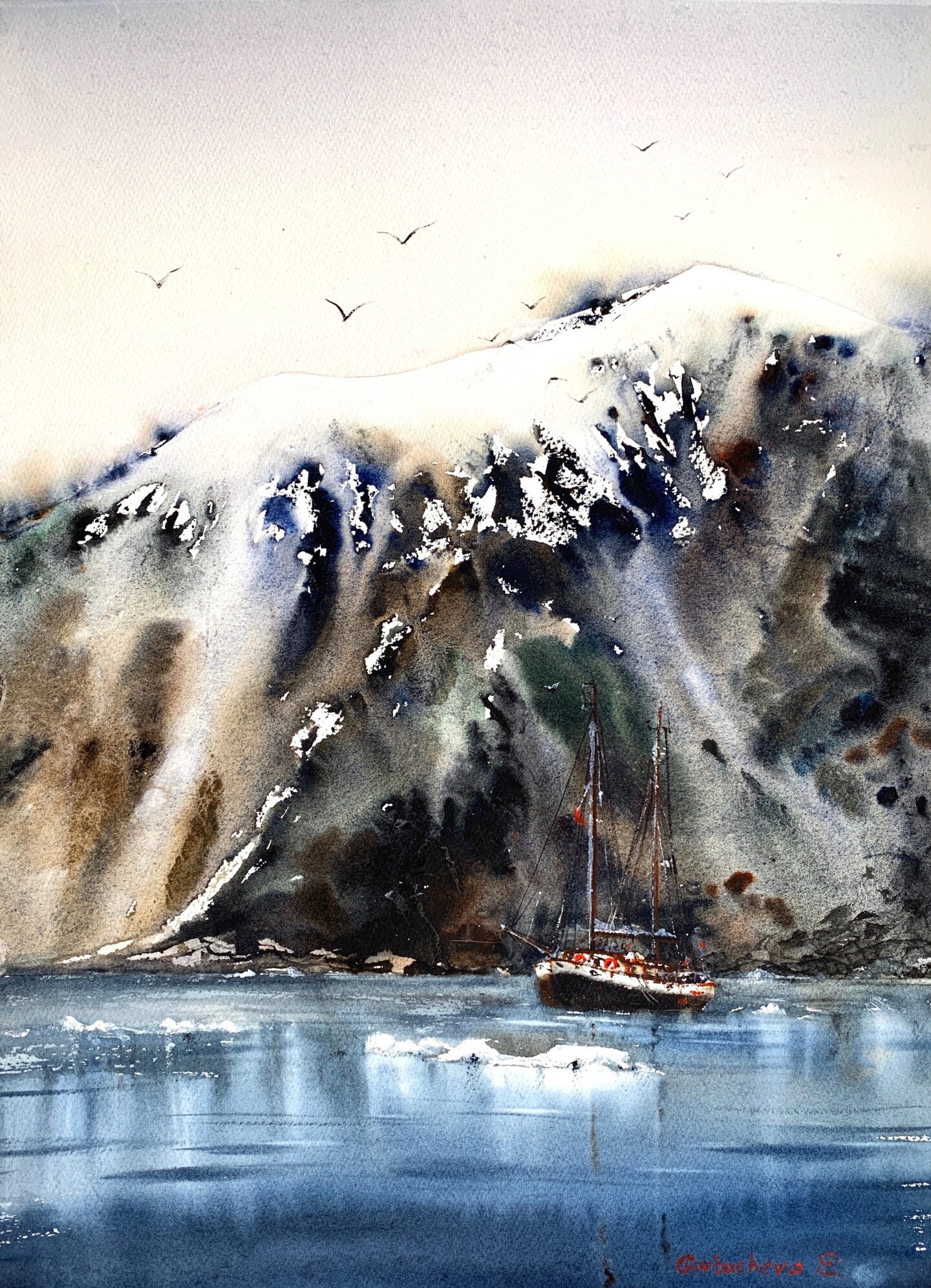 Ship And Fjords, Painting by Eugenia Gorbacheva | ArtMajeur by YourArt