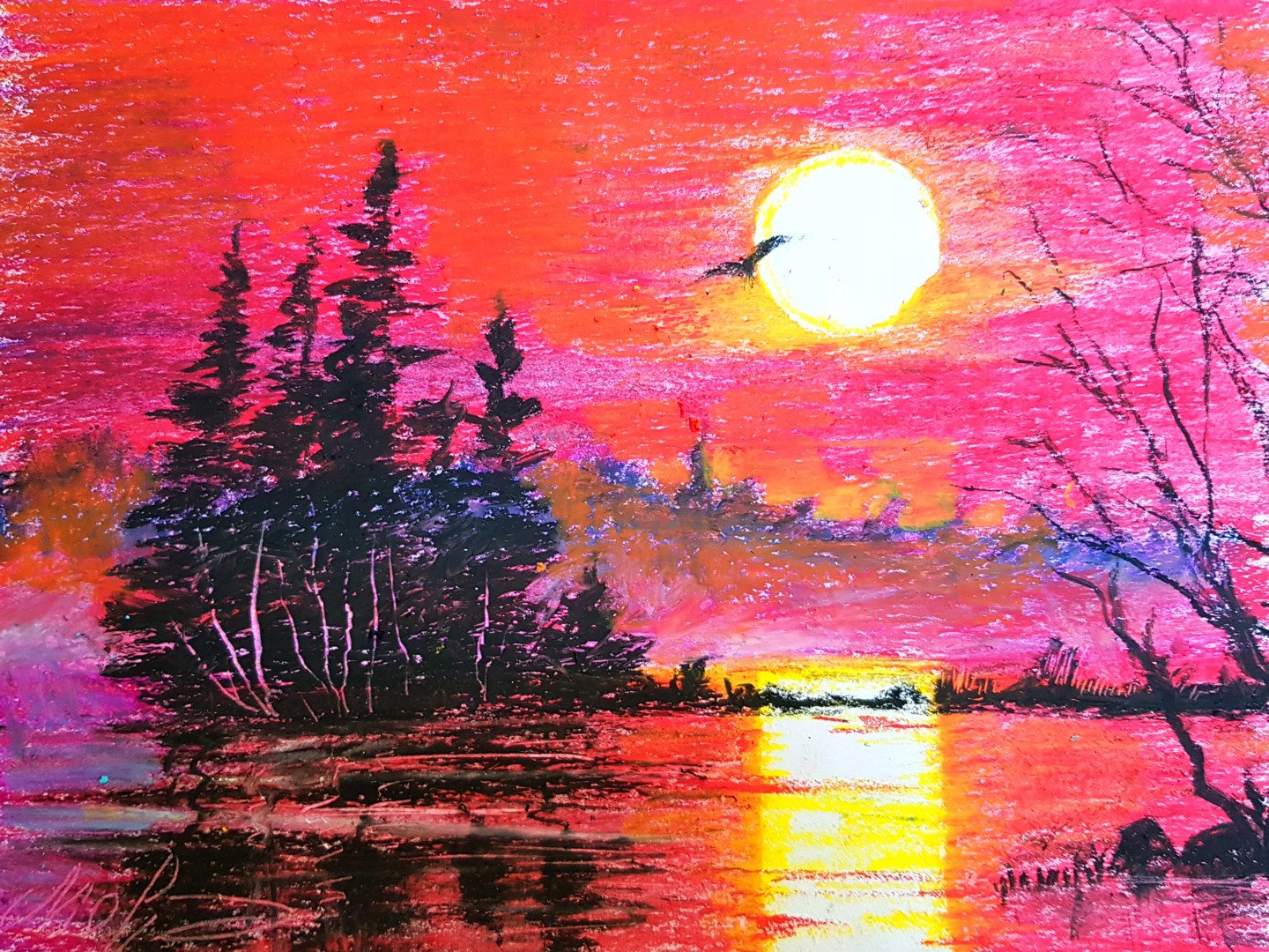 Red Sunset - Oil Pastel Painting, 絵画 Tigran Movsisyan Red Sunset - Oil Pastel Painting, 絵画 Tigran Movsisyan