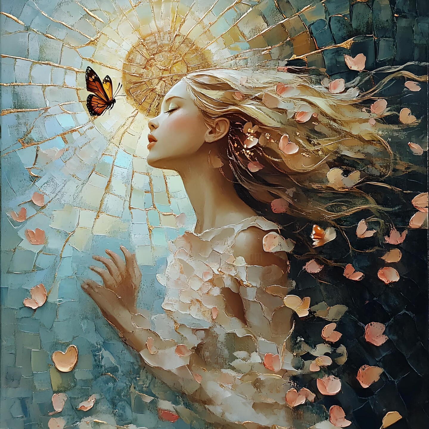 Girl Spring In White Dress And Sakura Pe, Цифровое искусство - Olga Van Dine | ArtMajeur by YourArt